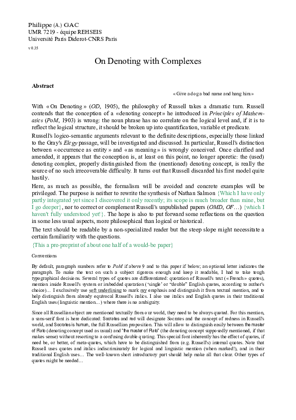 On Denoting with Complexes; Part 1 (Draft, 2011)