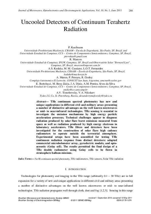 (PDF) Uncooled detectors of continuum terahertz radiation