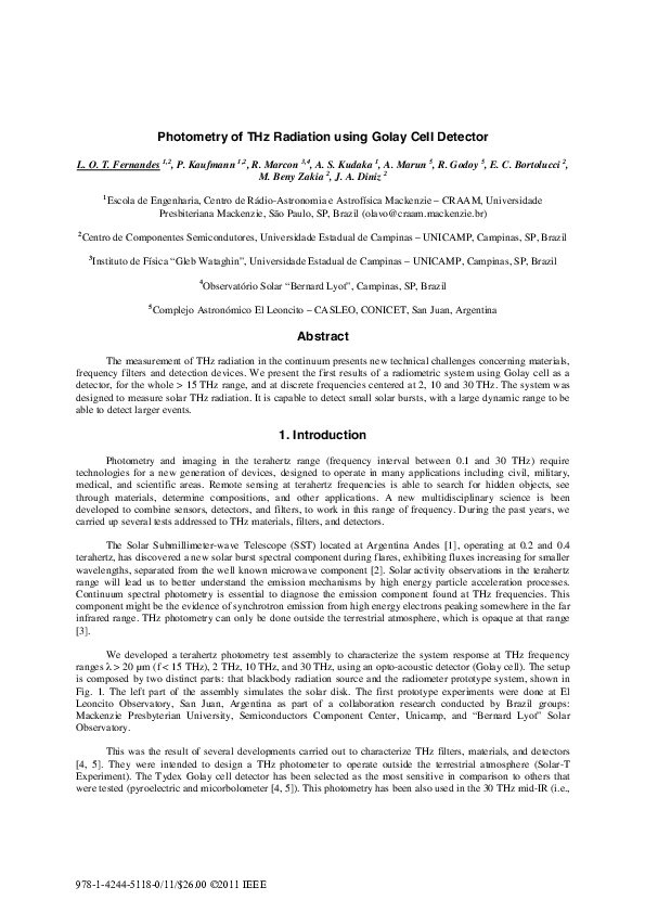 (PDF) Photometry of THz radiation using Golay cell detector