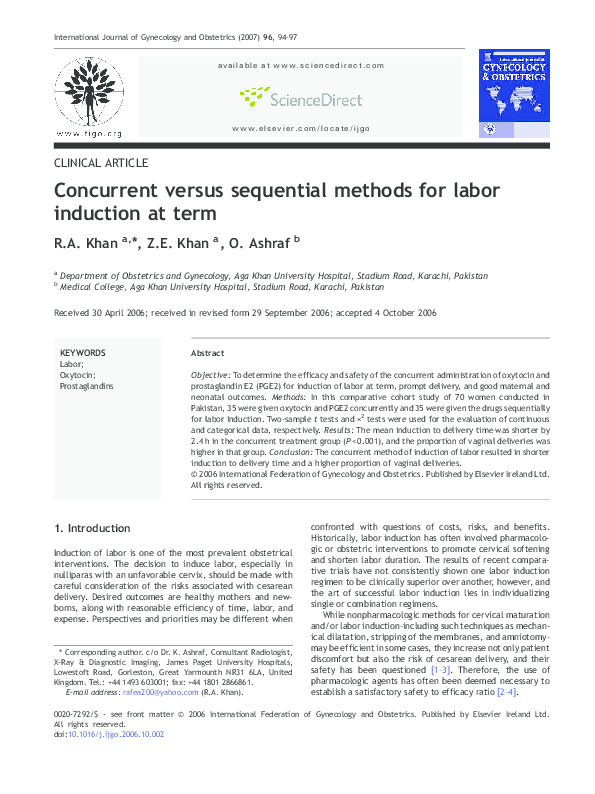 (PDF) Concurrent versus sequential methods for labor induction at term