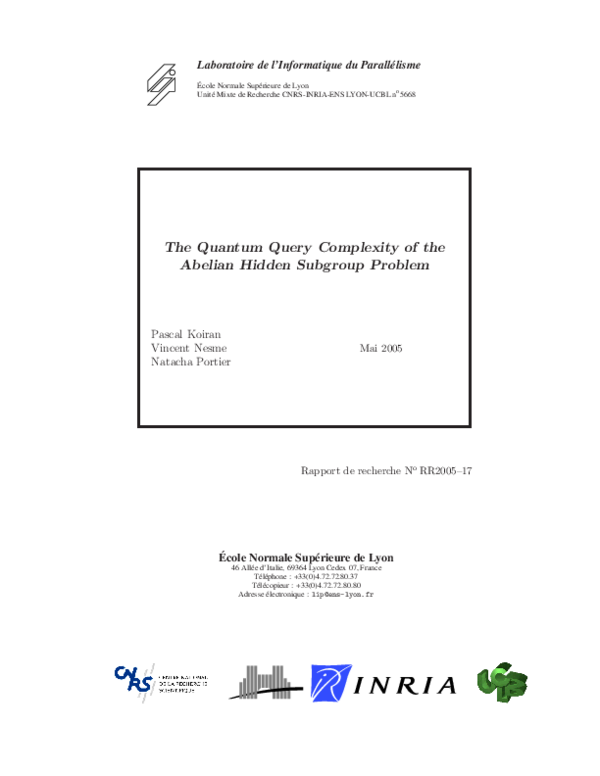 (PDF) The quantum query complexity of the abelian hidden subgroup problem