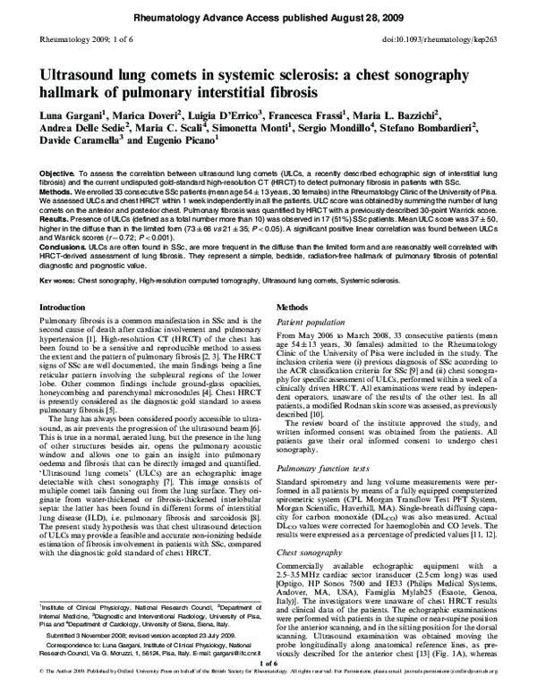 (PDF) Ultrasound lung comets in systemic sclerosis: a chest sonography hallmark of pulmonary ...