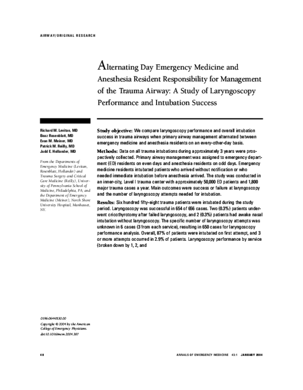 (PDF) Alternating Day Emergency Medicine and Anesthesia Resident ...