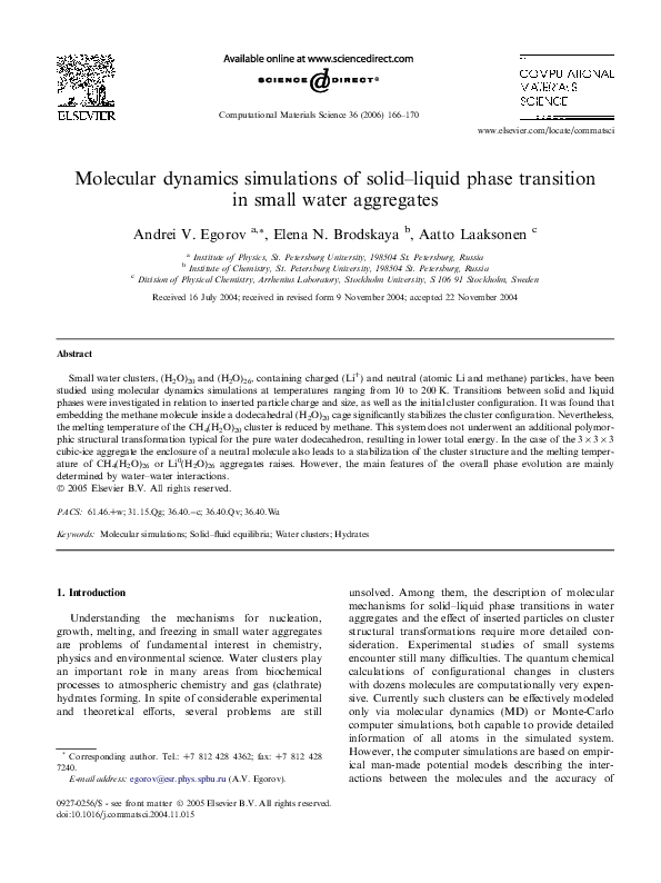 (PDF) Molecular dynamics simulations of solid–liquid phase transition ...