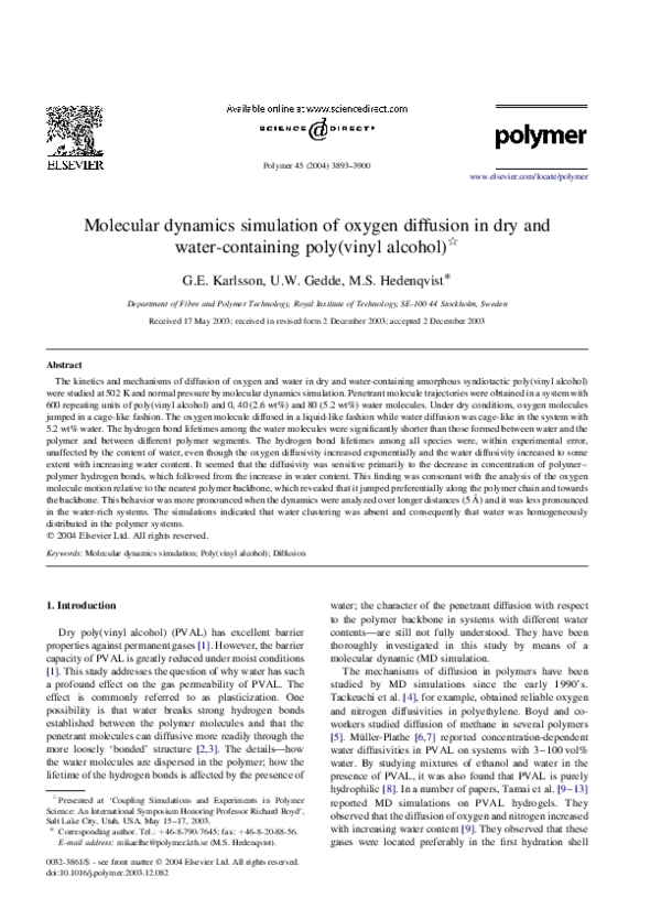 Pdf Molecular Dynamics Simulation Of Oxygen Diffusion In Dry And