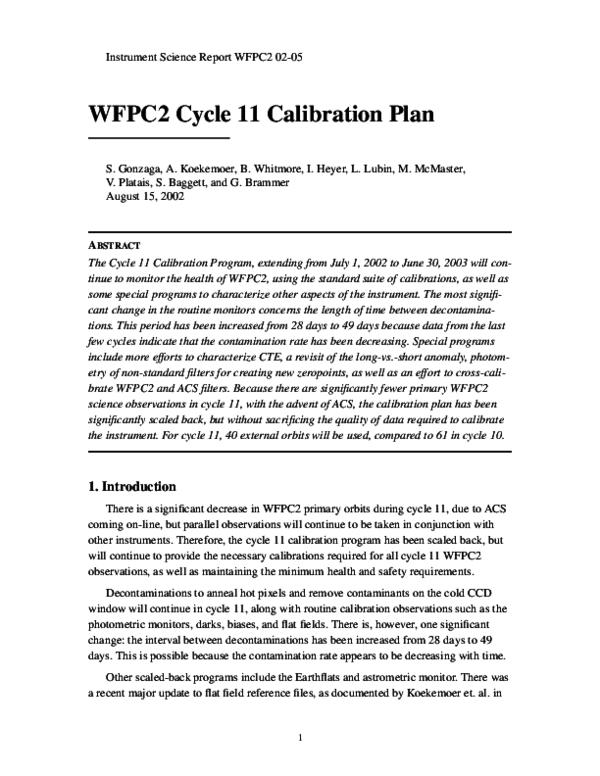 (PDF) WFPC2 Cycle 11 Calibration Plan