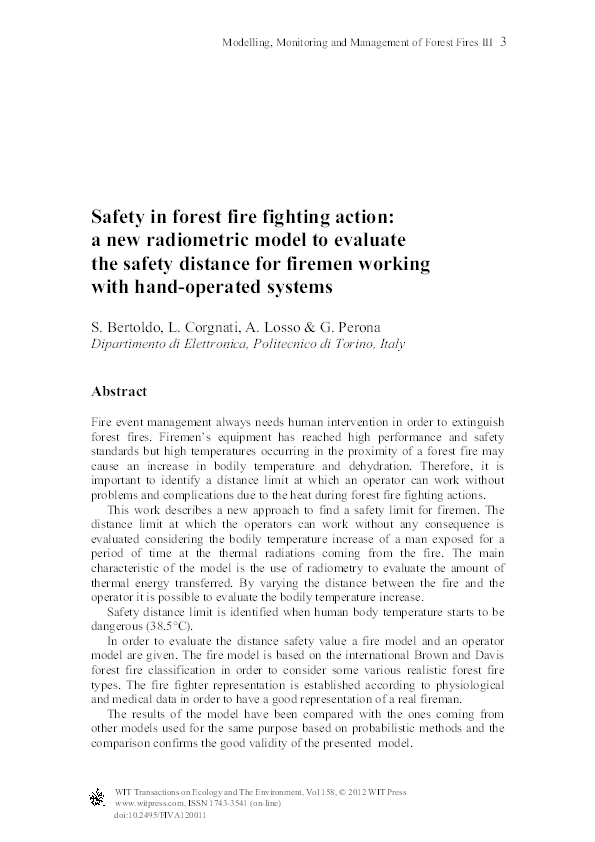 (PDF) Safety in forest fire fighting action: a new radiometric model to ...