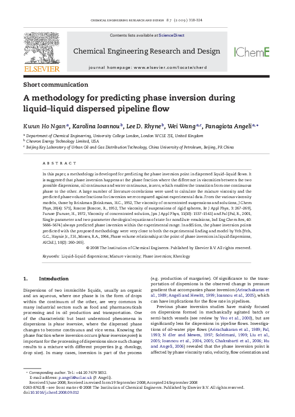 (PDF) A methodology for predicting phase inversion during liquid–liquid dispersed pipeline flow