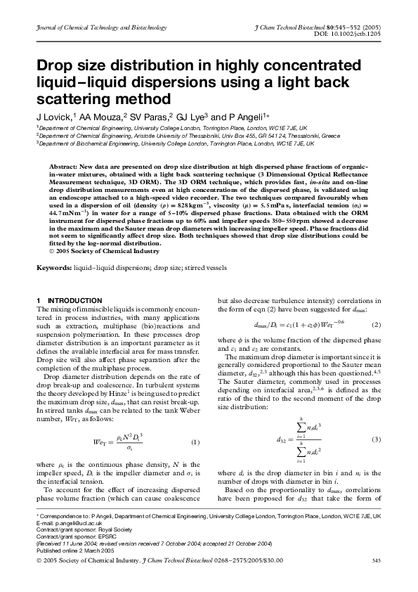 (PDF) Drop size distribution in highly concentrated liquid-liquid ...