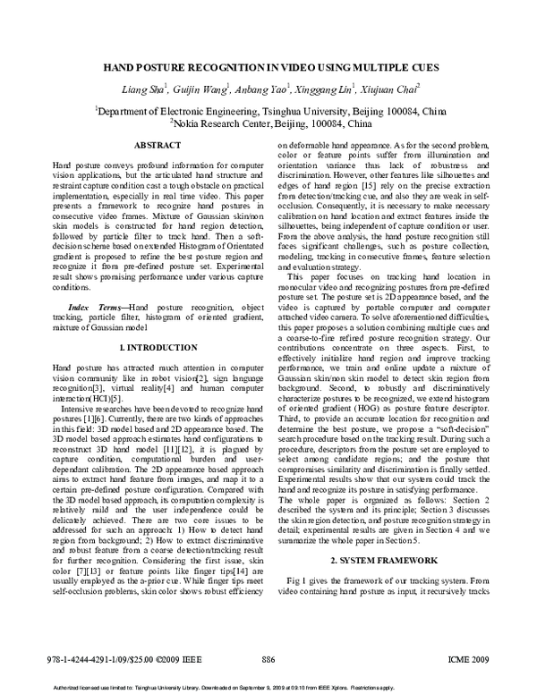 (PDF) Hand posture recognition in video using multiple cues