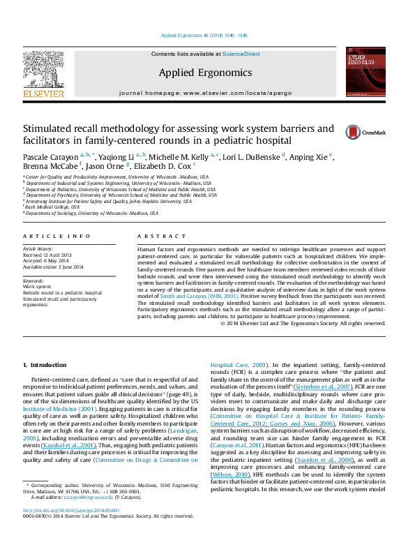 (PDF) Assessing Barriers in Family-Centered Rounds via Stimulated Recall