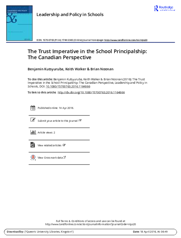 (PDF) The Trust Imperative in the School Principalship: The Canadian Perspective
