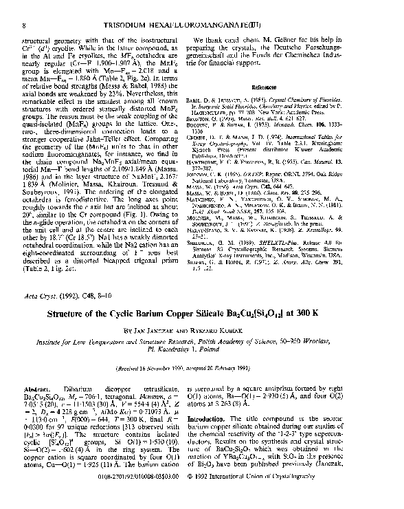 (PDF) Structure of the cyclic barium copper silicate Ba2Cu 2[Si4O12] at ...