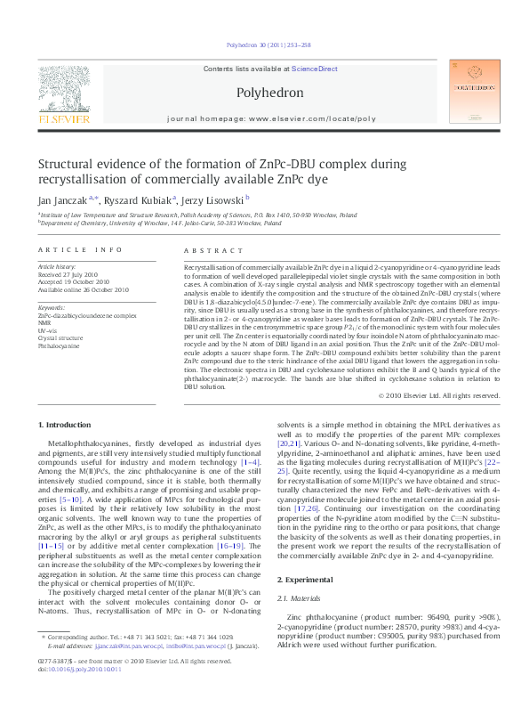 (PDF) Structural evidence of the formation of ZnPc-DBU complex during ...