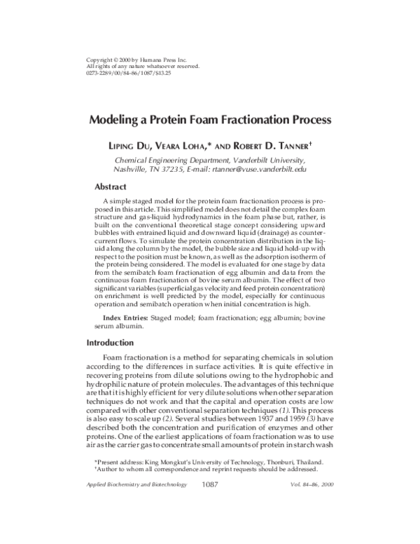 (PDF) Modeling a Protein Foam Fractionation Process