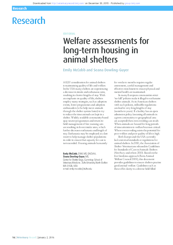 (PDF) Welfare assessments for long-term housing in animal shelters ...