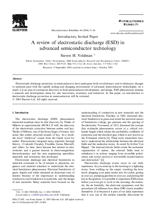 (PDF) A review of electrostatic discharge (ESD) in advanced ...