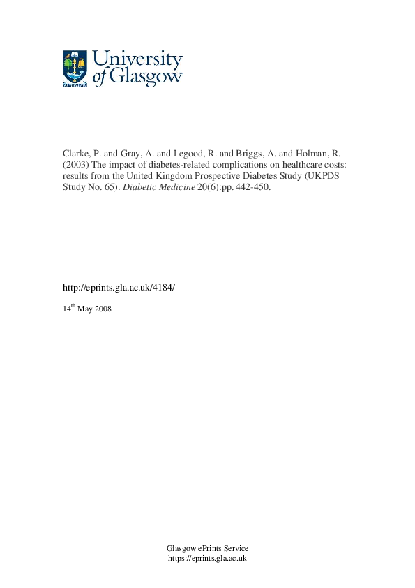 (PDF) The impact of diabetes-related complications on healthcare costs ...