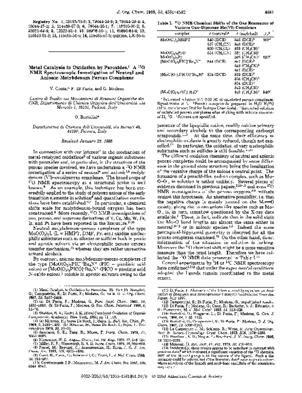 (PDF) Metal catalysis in oxidation by peroxides. 29. A oxygen-17 NMR ...