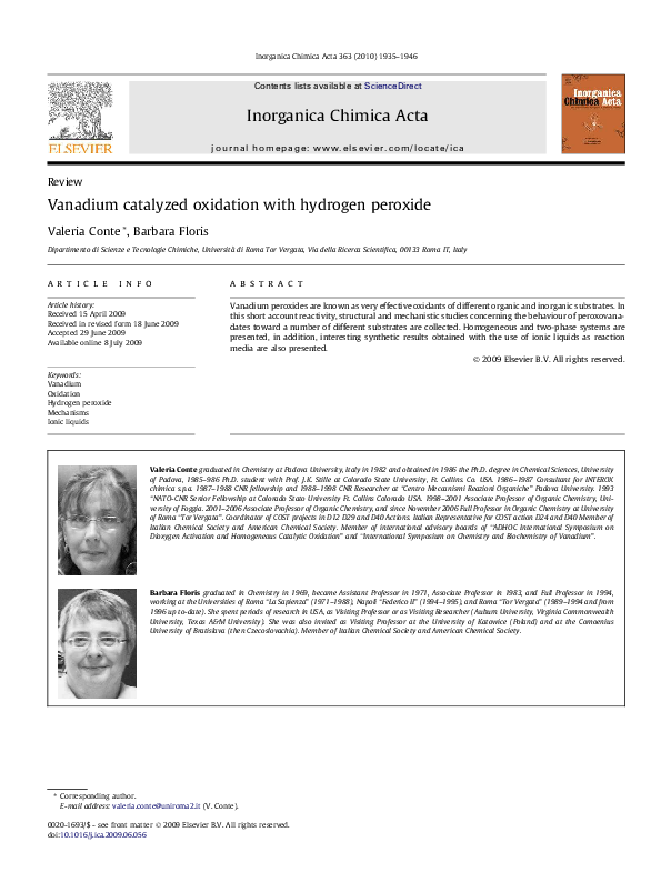 (PDF) Vanadium catalyzed oxidation with hydrogen peroxide