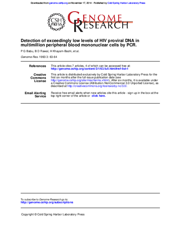 (PDF) Detection of exceedingly low levels of HIV proviral DNA in ...