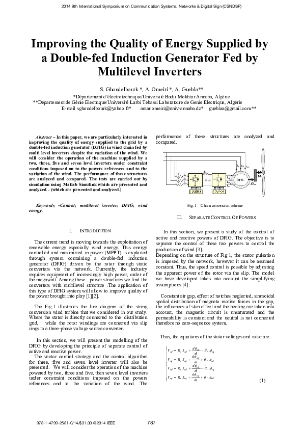 (PDF) Improving the quality of energy supplied by a double-fed ...