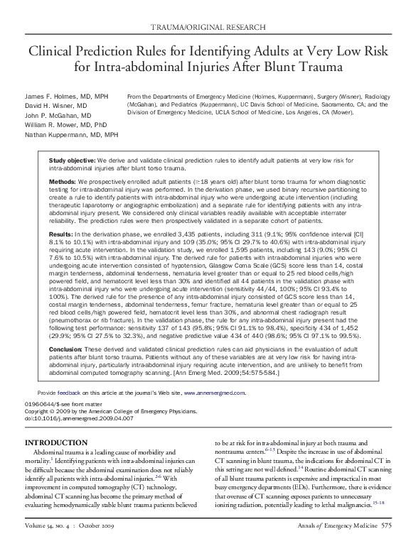 (PDF) Clinical Prediction Rules for Identifying Adults at Very Low Risk ...