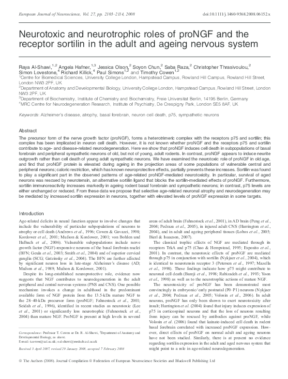 (PDF) Neurotoxic and neurotrophic roles of proNGF and the receptor ...