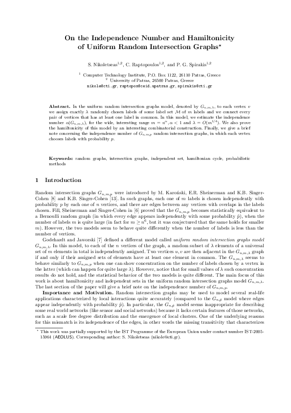 (PDF) On the independence number and Hamiltonicity of uniform random ...