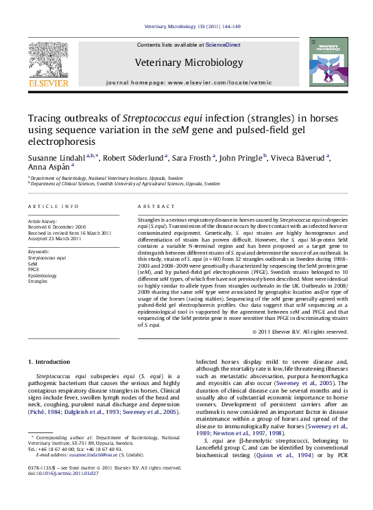 (PDF) Tracing outbreaks of Streptococcus equi infection (strangles) in ...