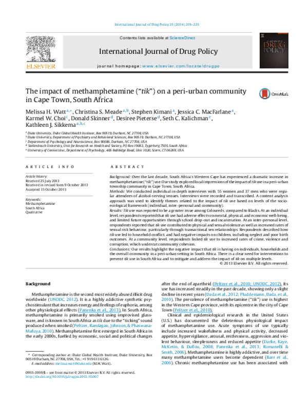 (PDF) The impact of methamphetamine (“tik”) on a peri-urban community ...