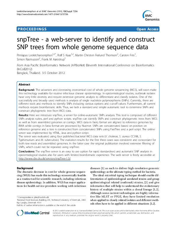 (PDF) snpTree - a web-server to identify and construct SNP trees from whole genome sequence data
