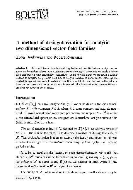 (PDF) A method of desingularization for analytic two-dimensional vector field families