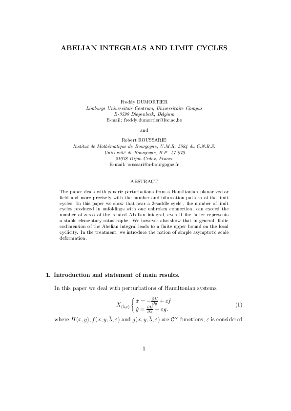 (PDF) Abelian integrals and limit cycles