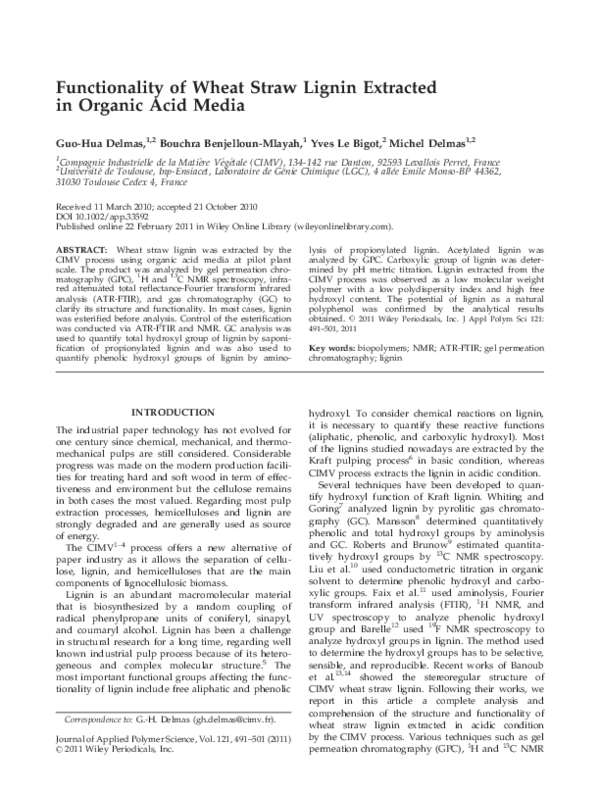 (PDF) Functionality of wheat straw lignin extracted in organic acid media