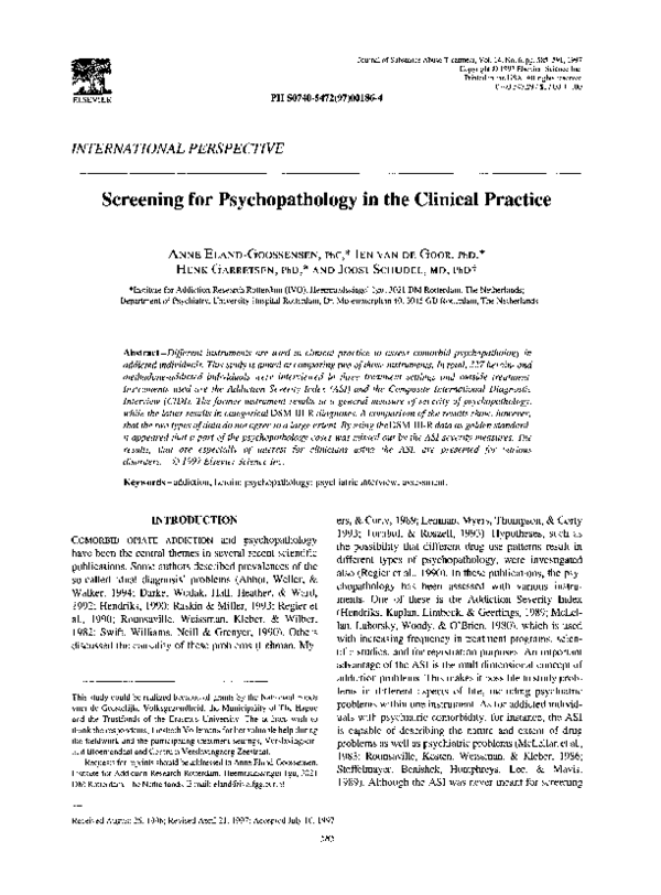 (PDF) Comparing ASI and CIDI in Addiction Screening