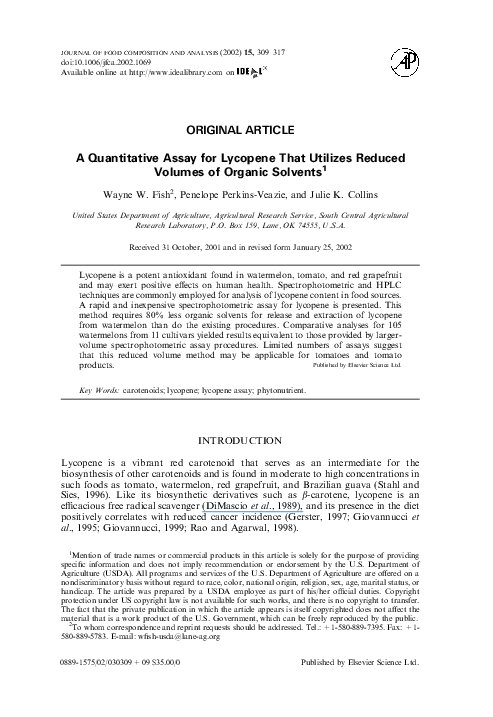 (PDF) A Quantitative Assay for Lycopene That Utilizes Reduced Volumes ...