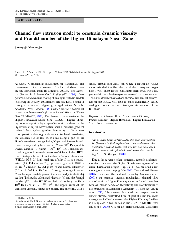 (PDF) Channel flow extrusion model to constrain dynamic viscosity and ...