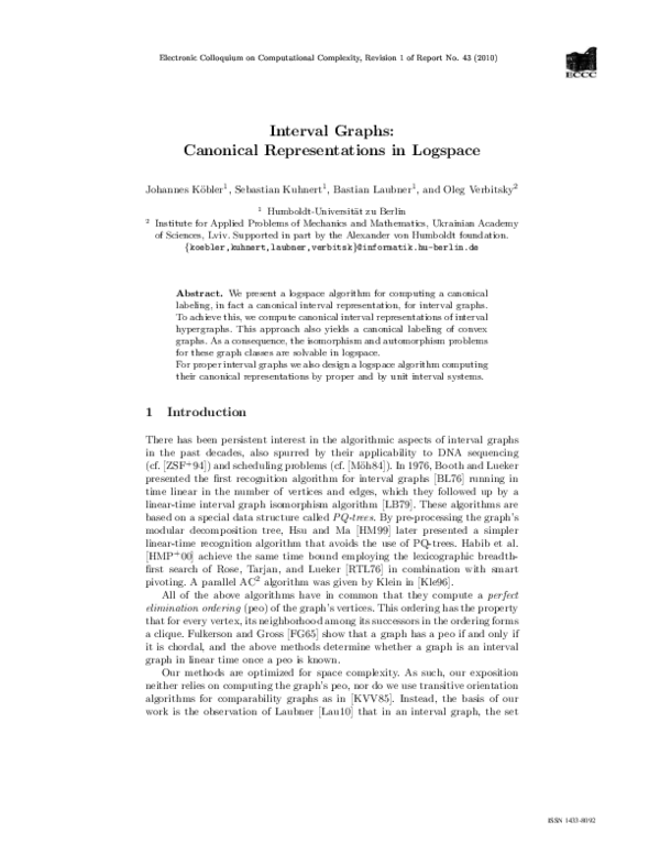 (PDF) Interval Graphs: Canonical Representation in Logspace