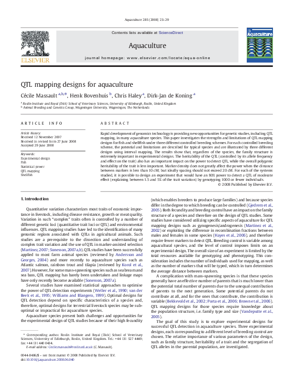 (PDF) QTL mapping designs for aquaculture