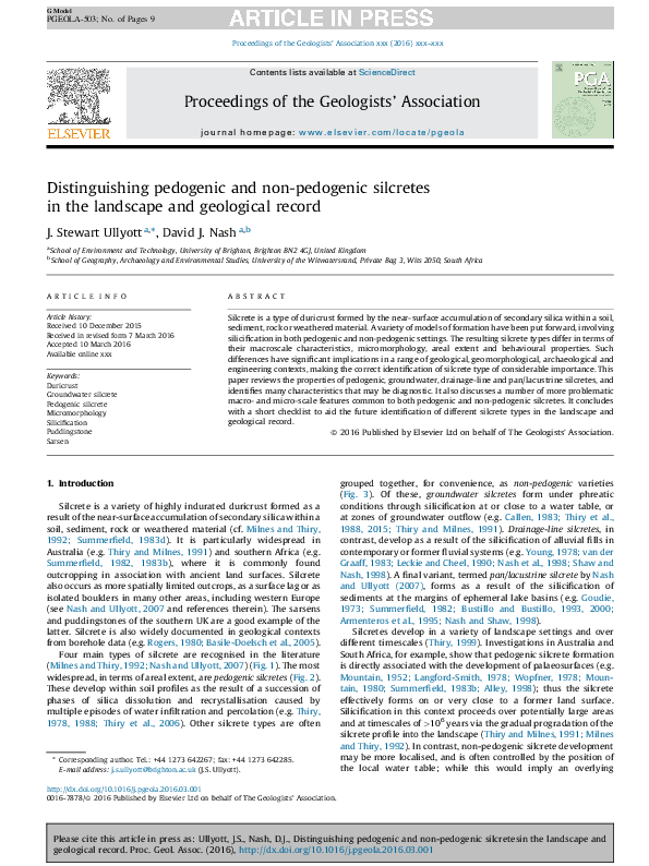 (PDF) Distinguishing pedogenic and non-pedogenic silcretes in the ...