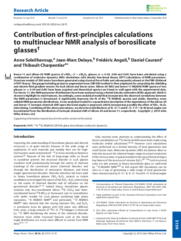 (PDF) Contribution of first-principles calculations to multinuclear NMR ...