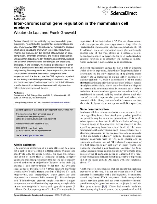 (PDF) Interchromosomal gene regulation in the mammalian cell nucleus
