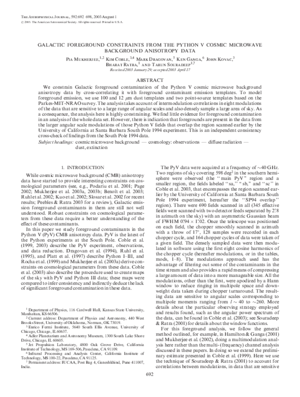 (PDF) Galactic Foreground Constraints from the Python V Cosmic ...