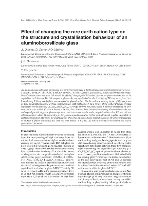 (PDF) Effect of changing the rare earth cation type on the structure ...