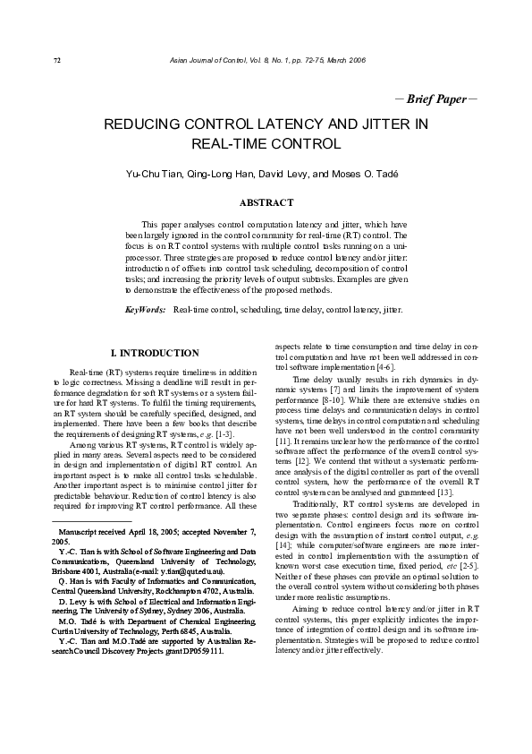 (PDF) Reducing Control Latency and Jitter in Real-Time Control