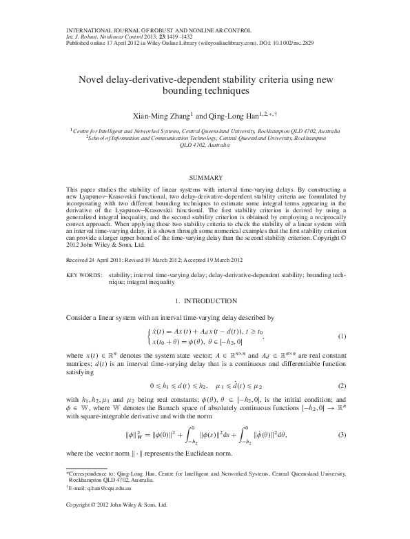 (PDF) Novel delay-derivative-dependent stability criteria using new bounding techniques