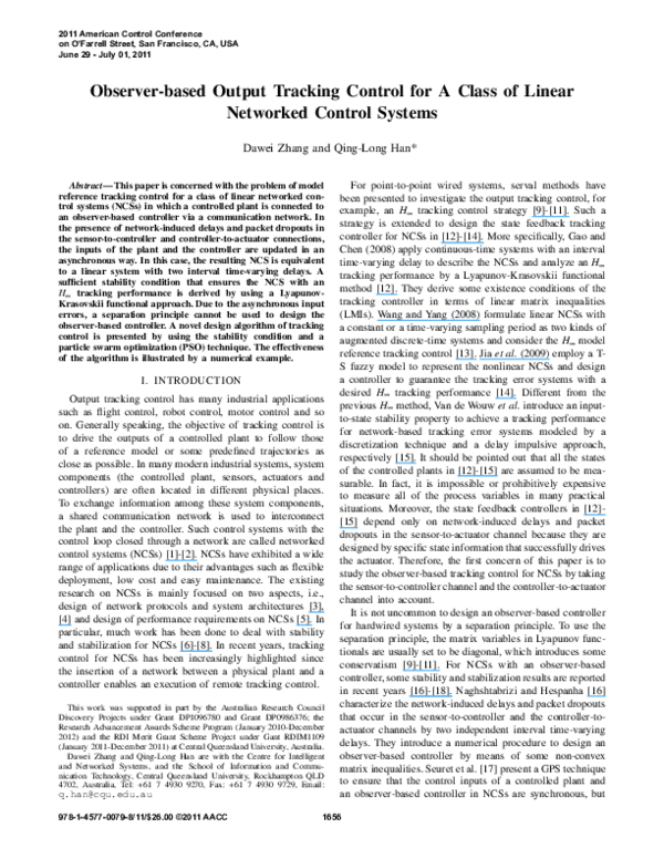 (PDF) Observer-based output tracking control for a class of linear networked control systems