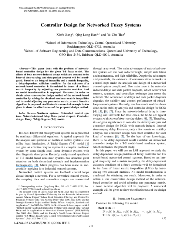 (PDF) Controller Design for Networked Fuzzy Systems