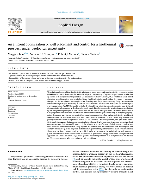 (PDF) An efficient optimization of well placement and control for a geothermal prospect under ...